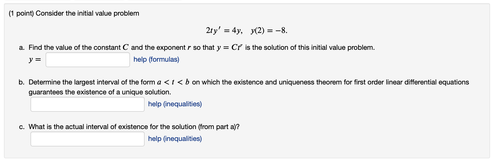 Solved (1 point) Consider the initial value problem | Chegg.com