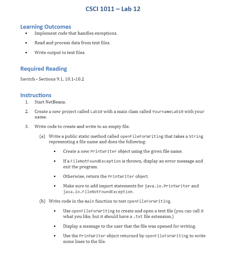 Solved Csci 1011 Lab 12 Learning Outcomes Implement Code 7239