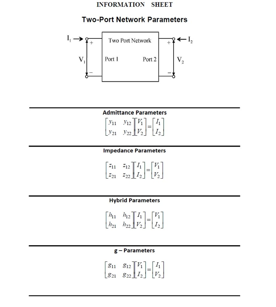 Solved INFORMATION SHEET Two-Port Network Parameters Two | Chegg.com