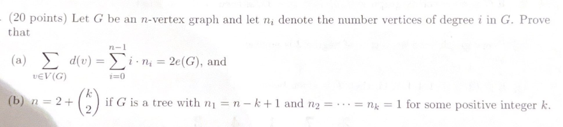 Solved (20 points) Let G be an n-vertex graph and let ni | Chegg.com