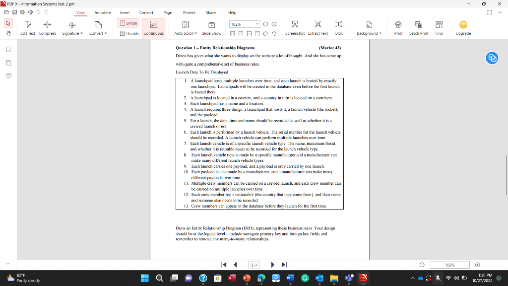 Solved Question 1 - Entity Relationship Diagrams (Marks: 43) | Chegg.com