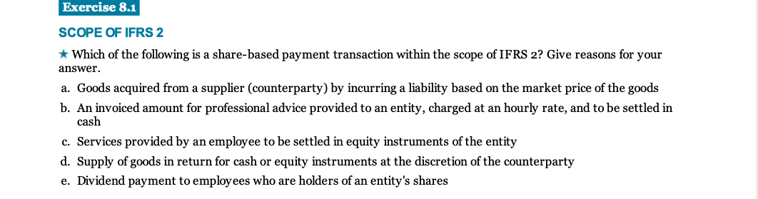 Solved Exercise 8.1 SCOPE OF IFRS 2 * Which of the following | Chegg.com