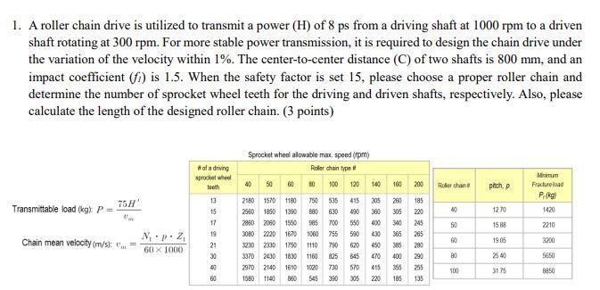 1. A roller chain drive is utilized to transmit a | Chegg.com