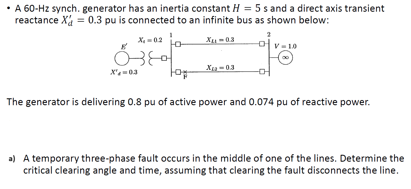 Solved - A 60−Hz synch. generator has an inertia constant | Chegg.com