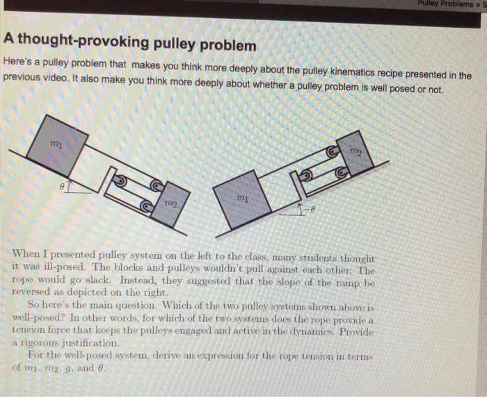 Solved Pulley Problems » S A thought-provoking pulley | Chegg.com