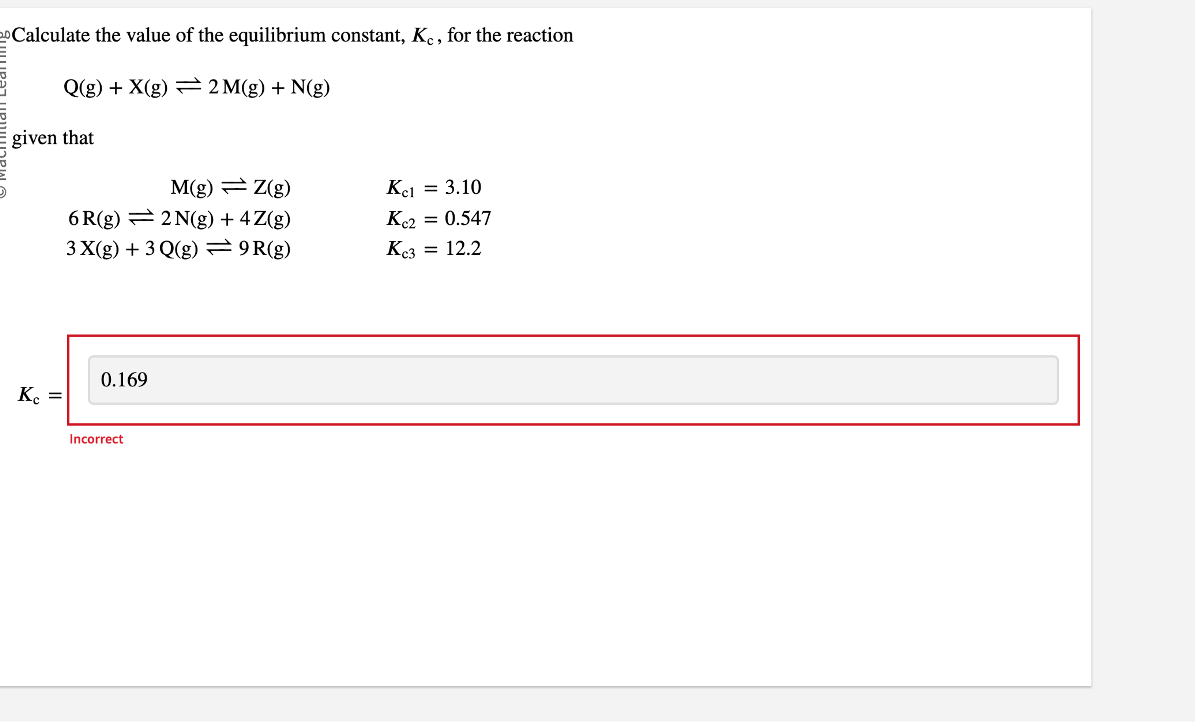 Solved Calculate the value of the equilibrium constant, Kc, | Chegg.com