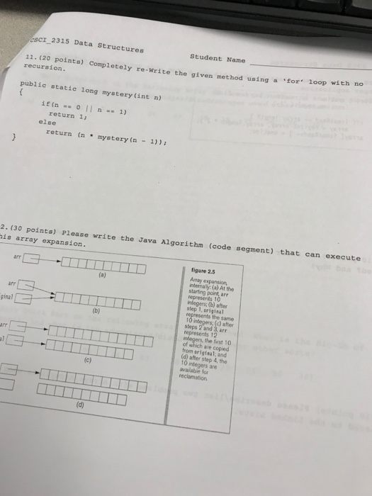 Solved scI 2315 Data Structures Student Name ith no 11. (20 | Chegg.com