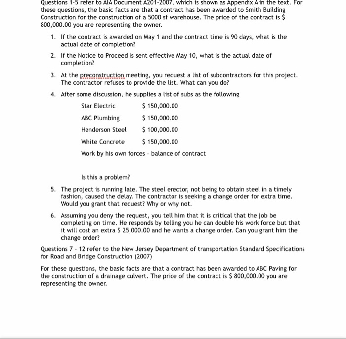 Questions 1-5 refer to AIA Document A201-2007, which | Chegg.com