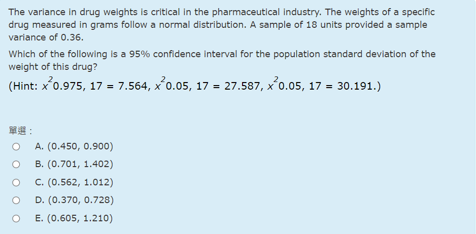 Solved The variance in drug weights is critical in the | Chegg.com