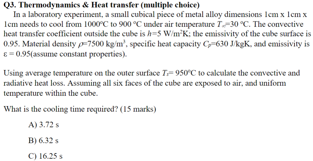Solved Q3. Thermodynamics & Heat transfer (multiple choice) | Chegg.com