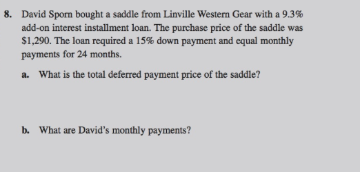 Solved 8. David Sporn bought a saddle from Linville Western | Chegg.com