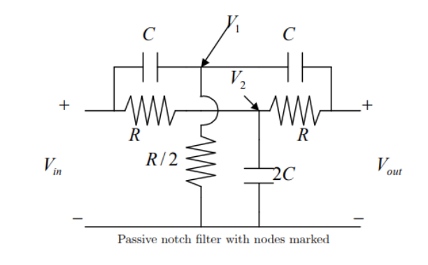 Solved C С V2 + + WW R R R/2 VI in V. 2C our Passive notch | Chegg.com