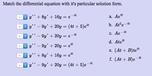 Solved Match the differential equation with it's particular | Chegg.com