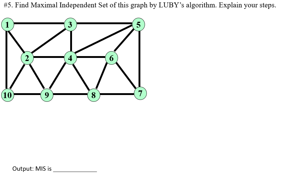 Solved #5. Find Maximal Independent Set of this graph by | Chegg.com