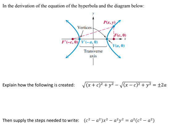Solved In the derivation of the equation of the hyperbola | Chegg.com