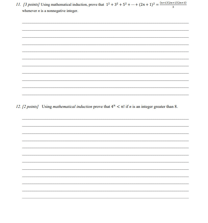 Solved 11. [3 points] Using mathematical induction, prove | Chegg.com