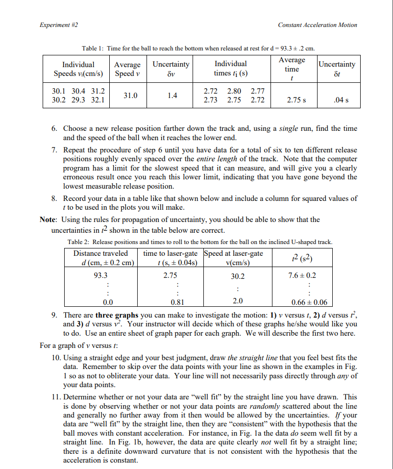 Solved Experiment 2 Data Constant Acceleration Motion | Chegg.com
