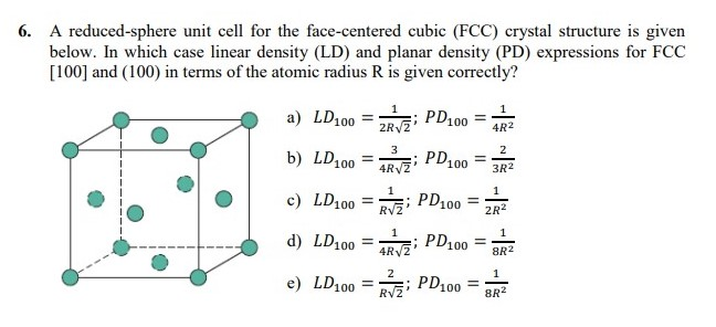Solved 6. A reduced-sphere unit cell for the face-centered | Chegg.com