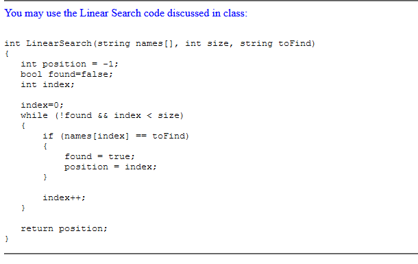 Solved Closed Lab 11 - Programming C++ using Linear Search | Chegg.com