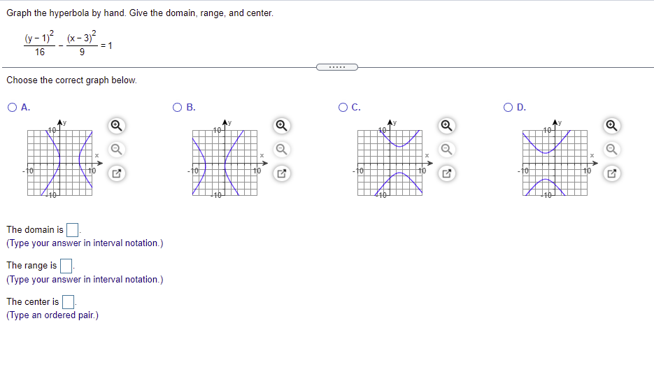 Solved Graph the hyperbola by hand. Give the domain, range, | Chegg.com