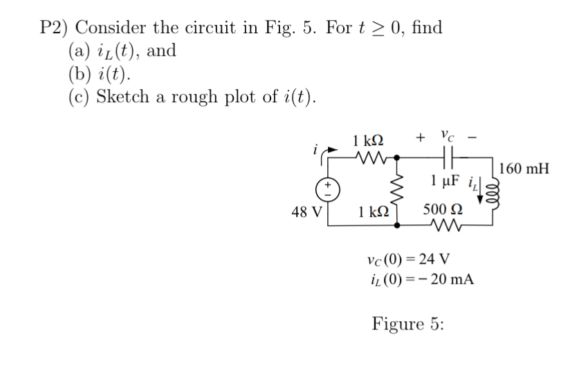 Solved P2) Consider the circuit in Fig. 5. For t≥0, find (a) | Chegg.com