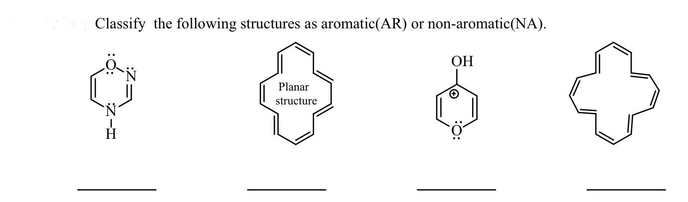 Solved Classify the following structures as aromatic(AR) or | Chegg.com