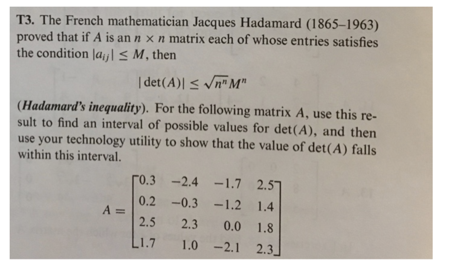 T3. The French mathematician Jacques Hadamard | Chegg.com