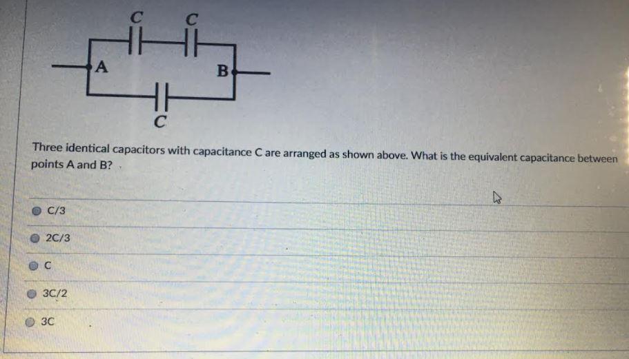Solved с C A B В с Three identical capacitors with | Chegg.com