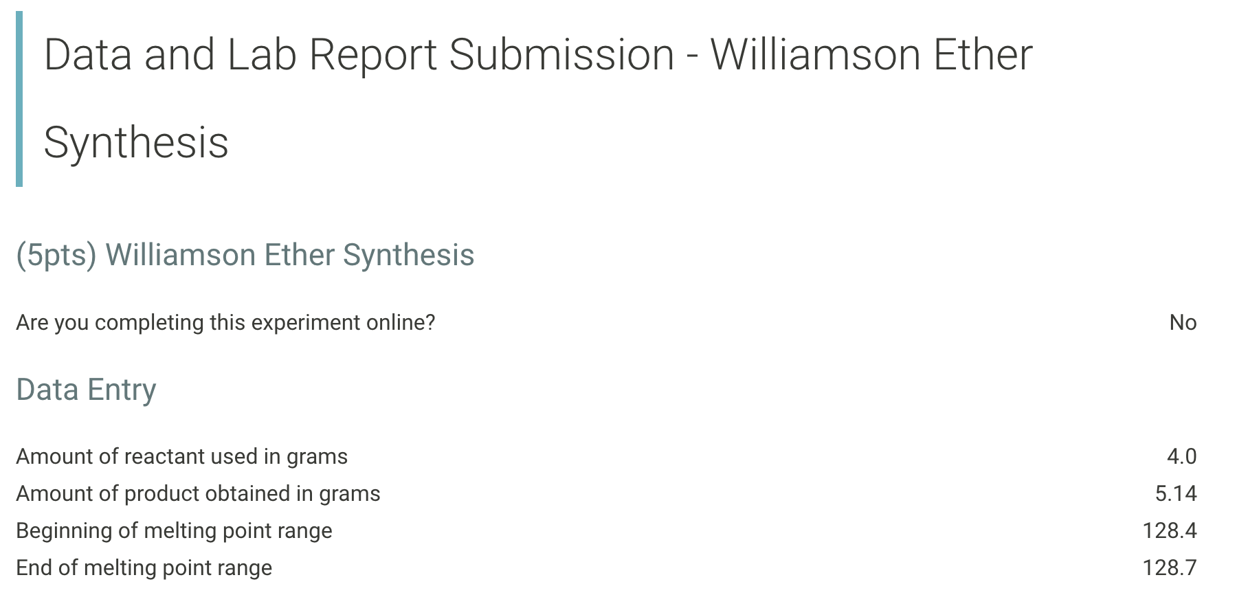 Solved Data and Lab Report Submission - Williamson Ether | Chegg.com
