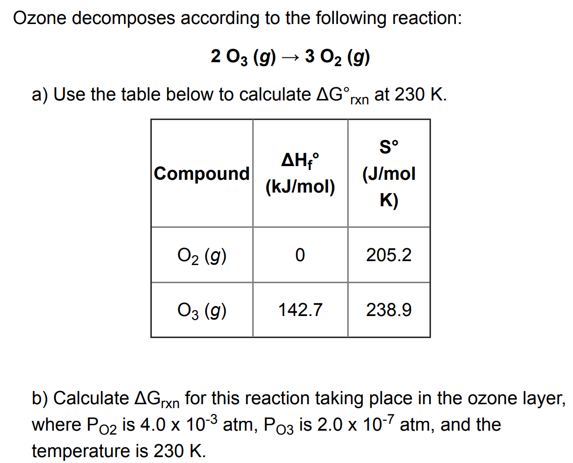 Solved Ozone decomposes according to the following reaction: | Chegg.com