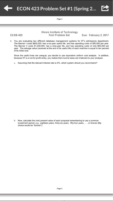 ECON423 Problem Set #1 (spring 2... Page Illinois | Chegg.com