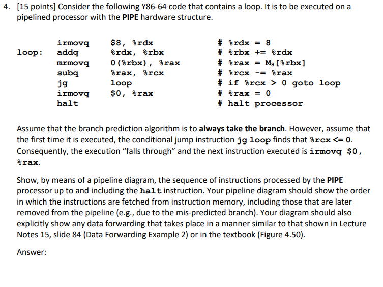 Solved [15 ﻿points] ﻿Consider the following Y86-64 ﻿code | Chegg.com