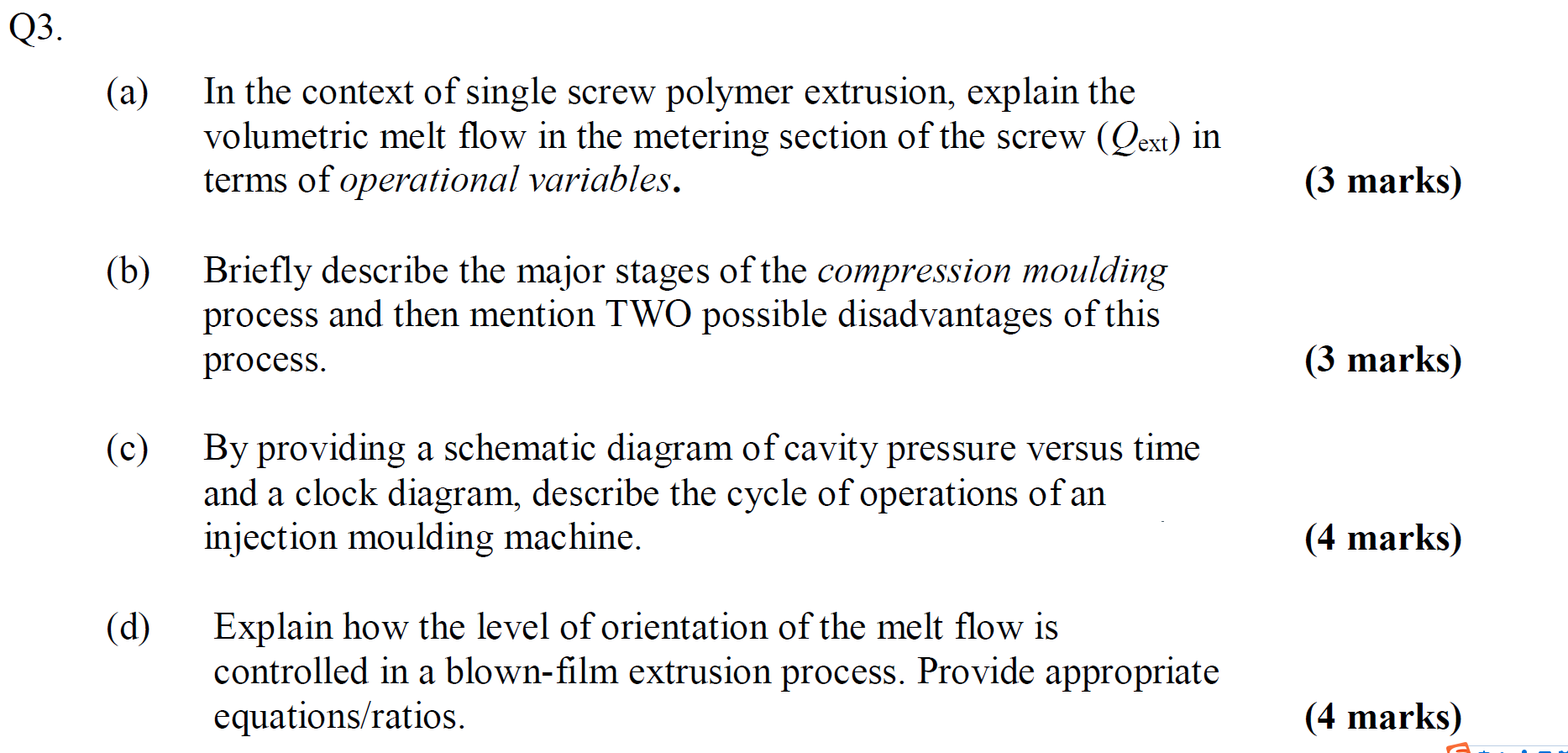 Solved (a) In the context of single screw polymer extrusion, | Chegg.com