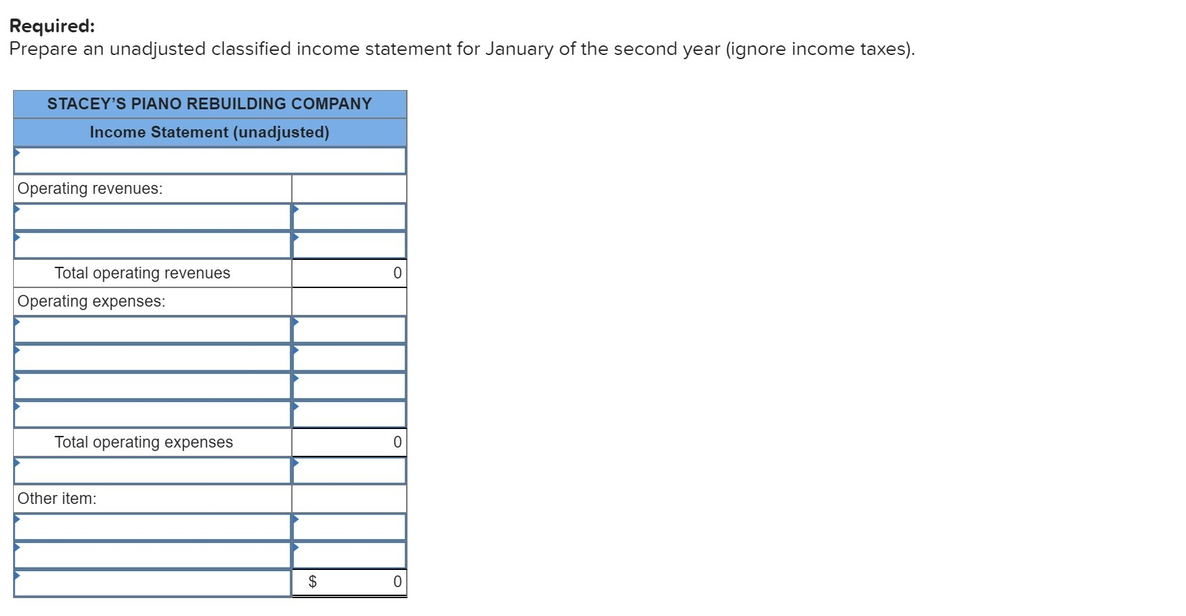 Solved Stacey's Piano Rebuilding Company has been operating | Chegg.com