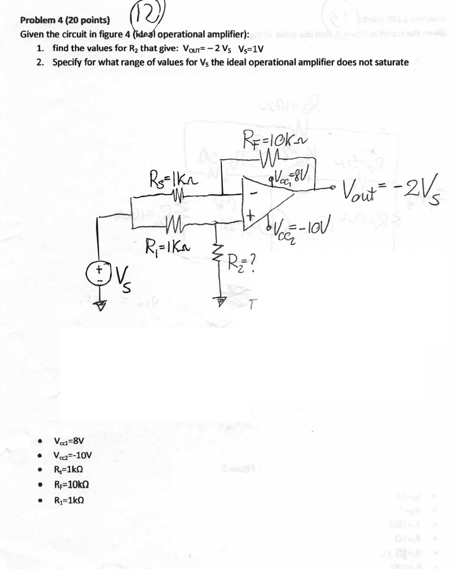 Solved (12) Problem 4 (20 points) Given the circuit in | Chegg.com
