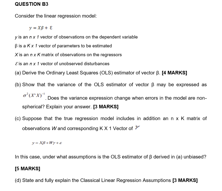 Solved Consider the linear regression model: y=Xβ+ε y is an | Chegg.com