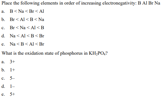 Solved Place the following elements in order of increasing | Chegg.com