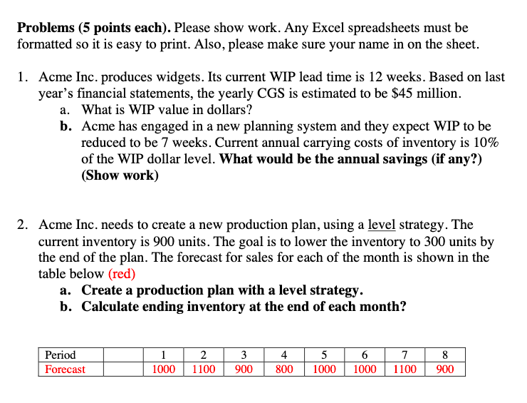 Solved Problems (5 points each). Please show work. Any Excel | Chegg.com
