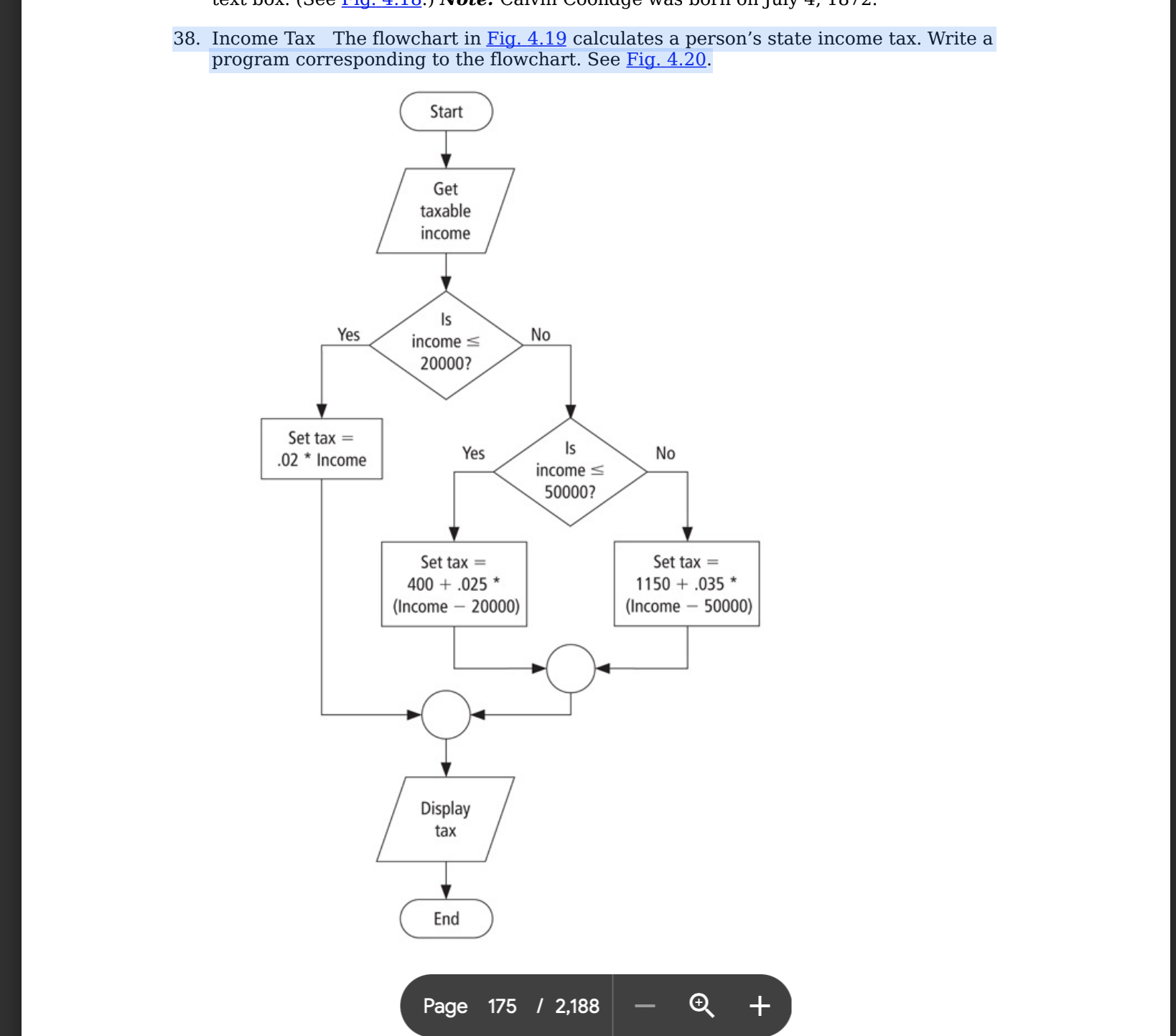 Solved 38. Income Tax The flowchart in Fig. 4.19 calculates | Chegg.com