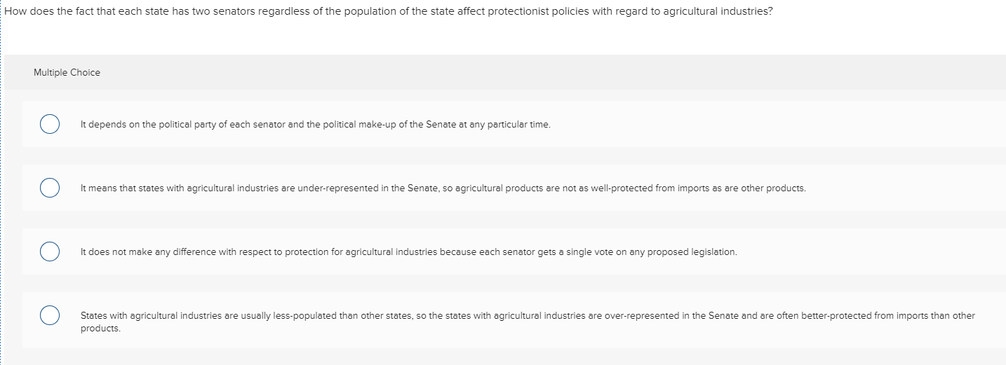 Solved How does the fact that each state has two senators | Chegg.com