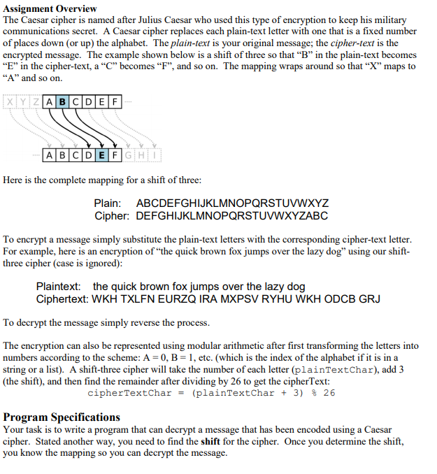 Assignment Overview The Caesar cipher is named after | Chegg.com