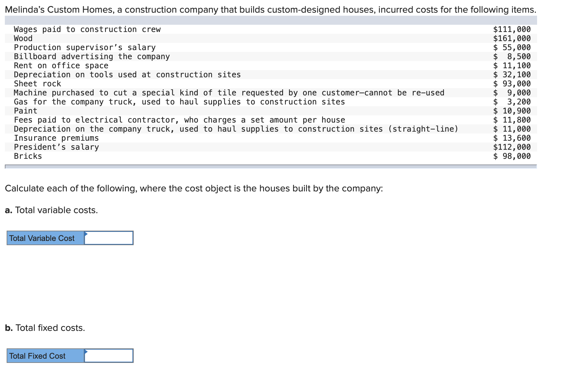 Solved c. Total direct costs. d. Total indirect costs. | Chegg.com