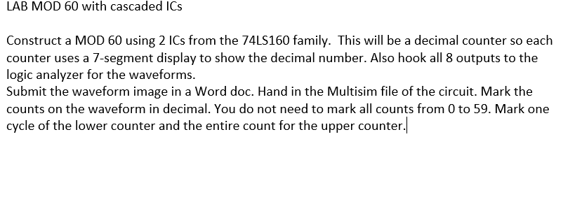 Solved LAB MOD 60 with cascaded ICS Construct a MOD 60 using | Chegg.com