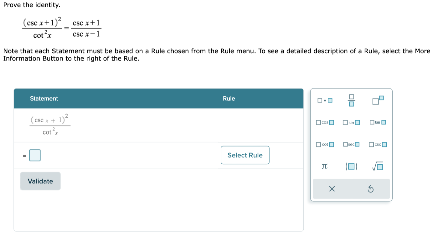 Solved Prove the identity. cot2x(cscx+1)2=cscx−1cscx+1 Note | Chegg.com