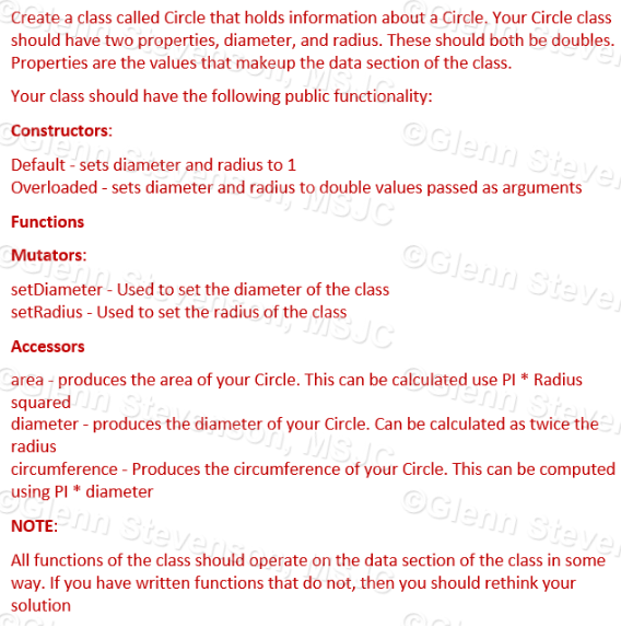Solved Create a class called Circle that holds | Chegg.com