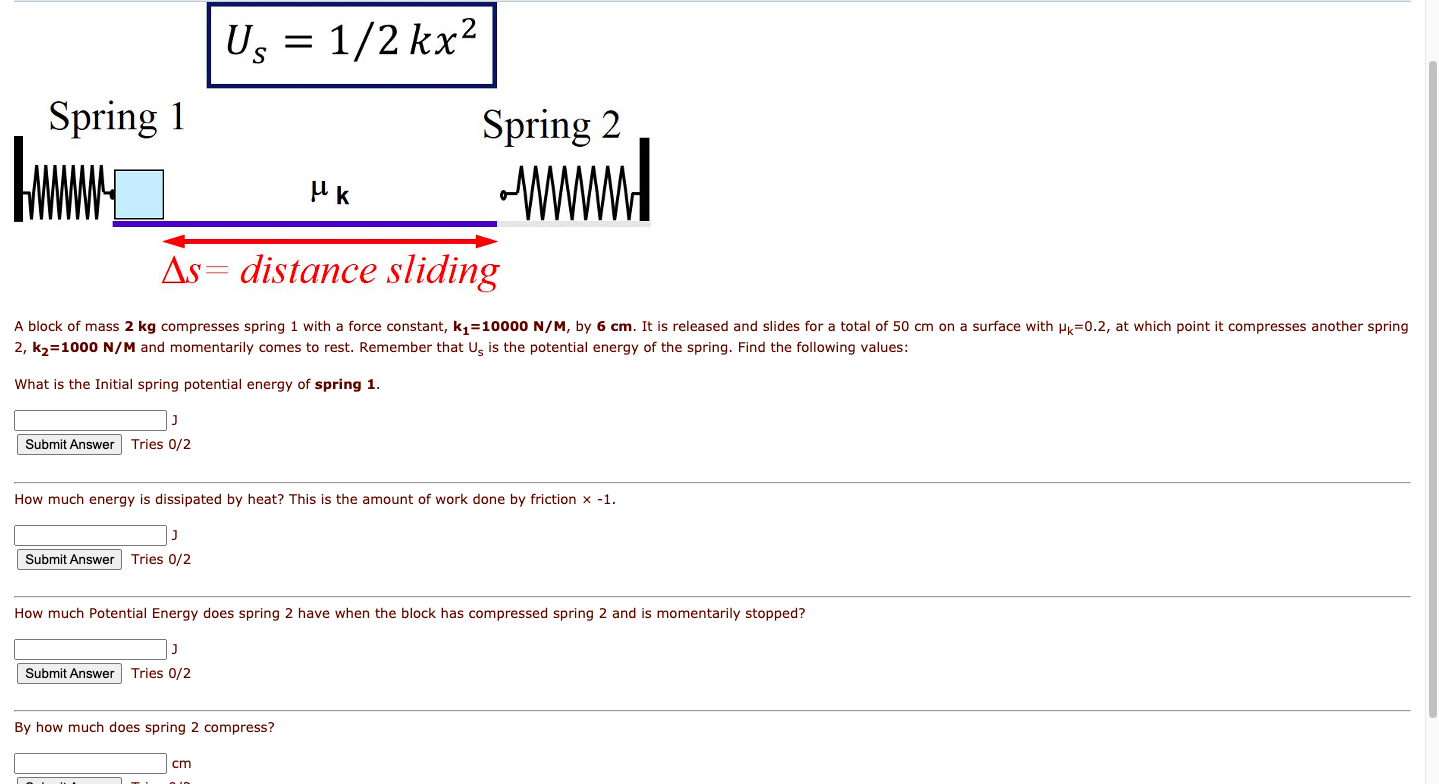 Solved 2 Us = 1/2 kx Spring 1 Spring 2 www pk www. As= | Chegg.com