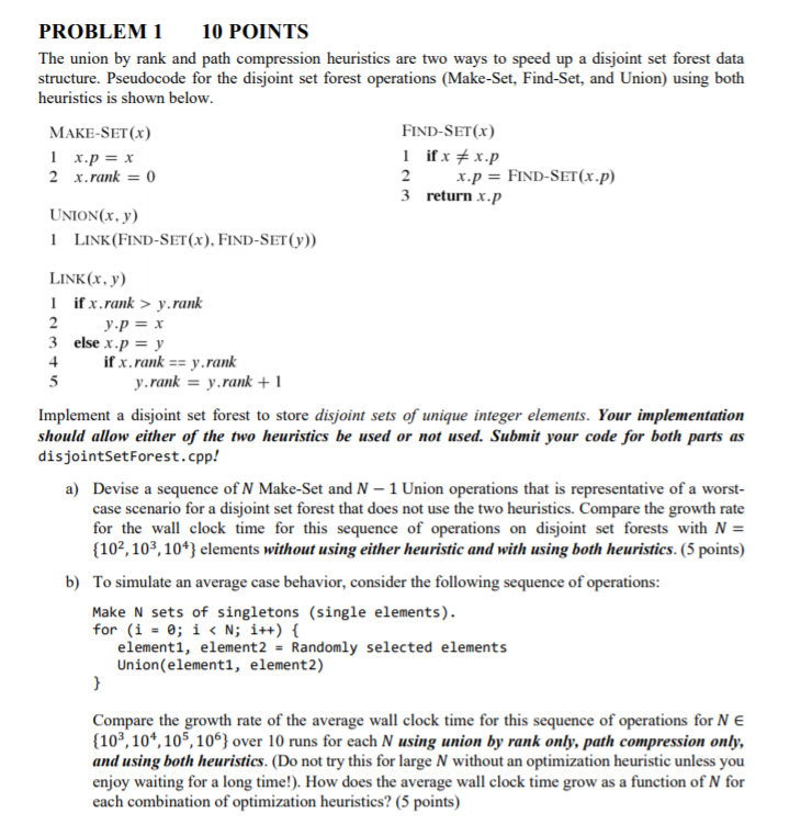 Solved PROBLEM 1 10 POINTS The union by rank and path | Chegg.com