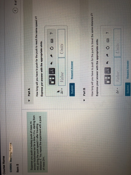 Solved Item 8 8 of Suppose you push a hockey puck of mass m | Chegg.com Solved Item 8 8 of Suppose you push a hockey puck of mass m | Chegg.com