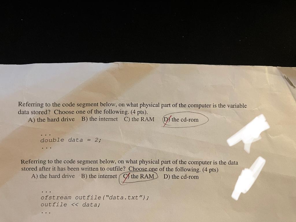 Solved Referring to the code segment below, on what physical | Chegg.com