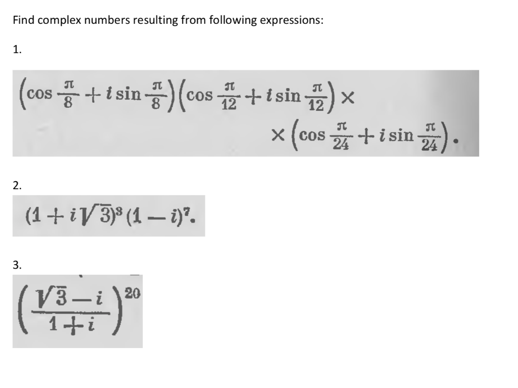 Solved Find complex numbers resulting from following | Chegg.com